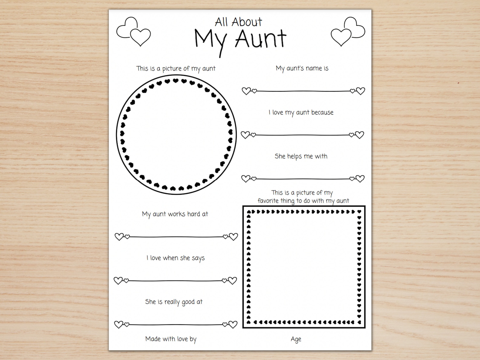 All About My Aunt Printable, Aunt Questionnaire, Mother's Day Printable ...