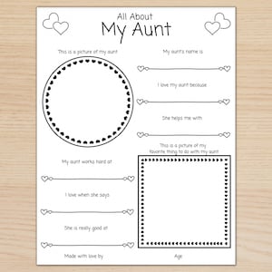 All About My Aunt Printable, Aunt Questionnaire, Mother's Day Printable ...