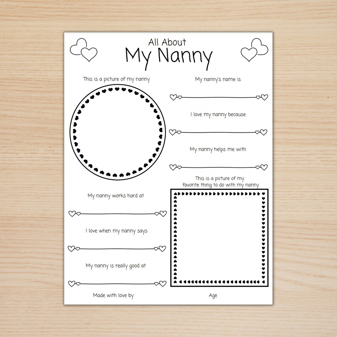 All About My Nanny Questionnaire: Fill-in Card, Birthday Gift (PDF ...
