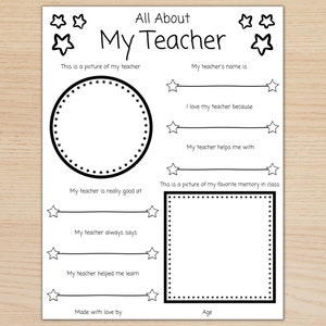 Teacher Appreciation Printable, All About My Teacher, End of Year ...