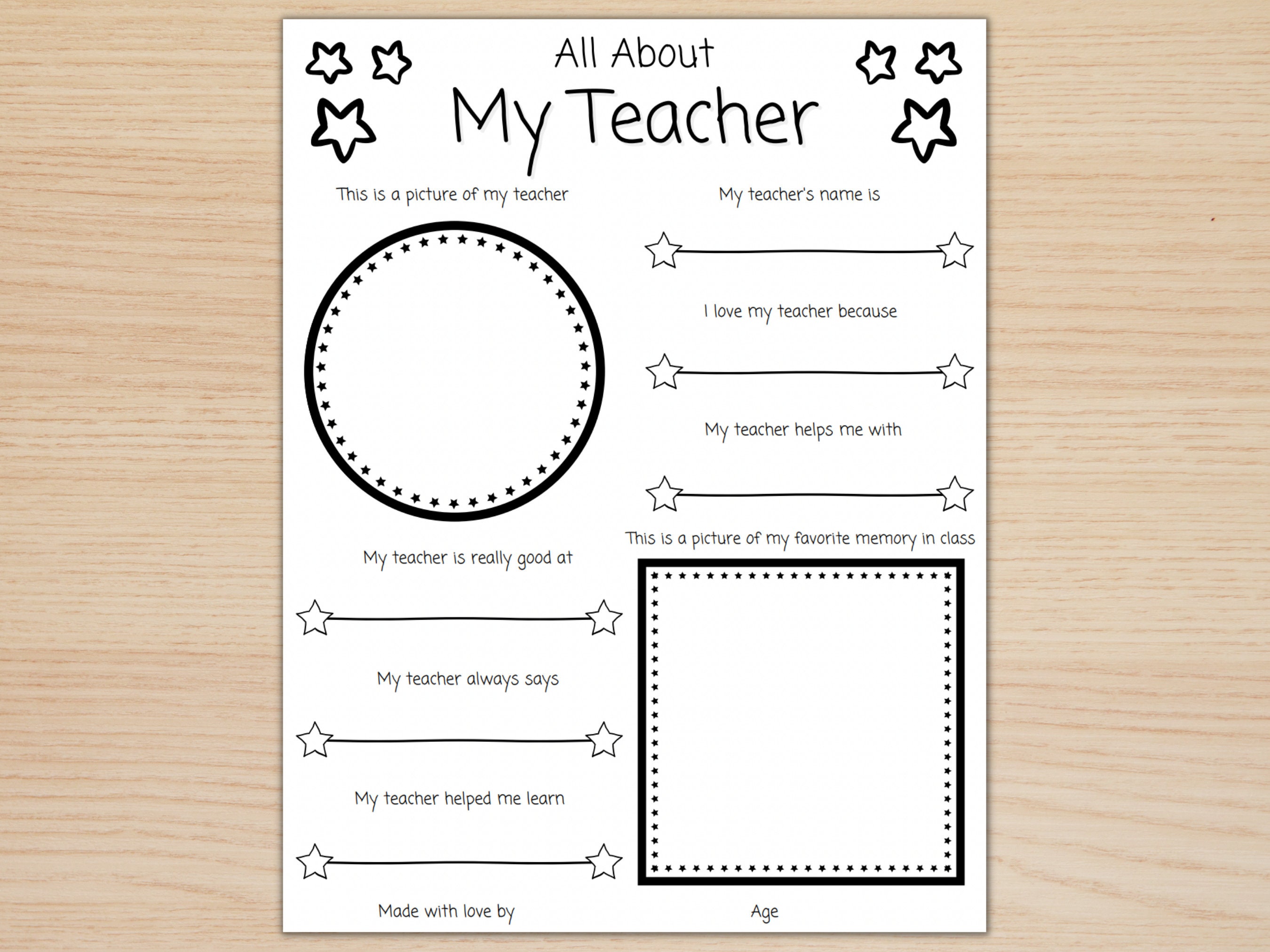 All About My Teacher Printable: End of Year Gift (PDF Printable ...