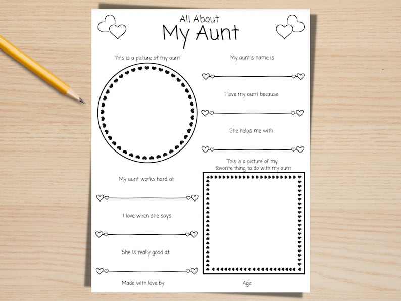 All About My Aunt Printable, Aunt Questionnaire, Mother's Day Printable ...