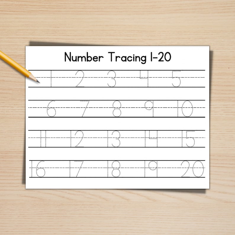 Number Tracing 1-20 Worksheet: Preschool & Kindergarten (PDF Download ...