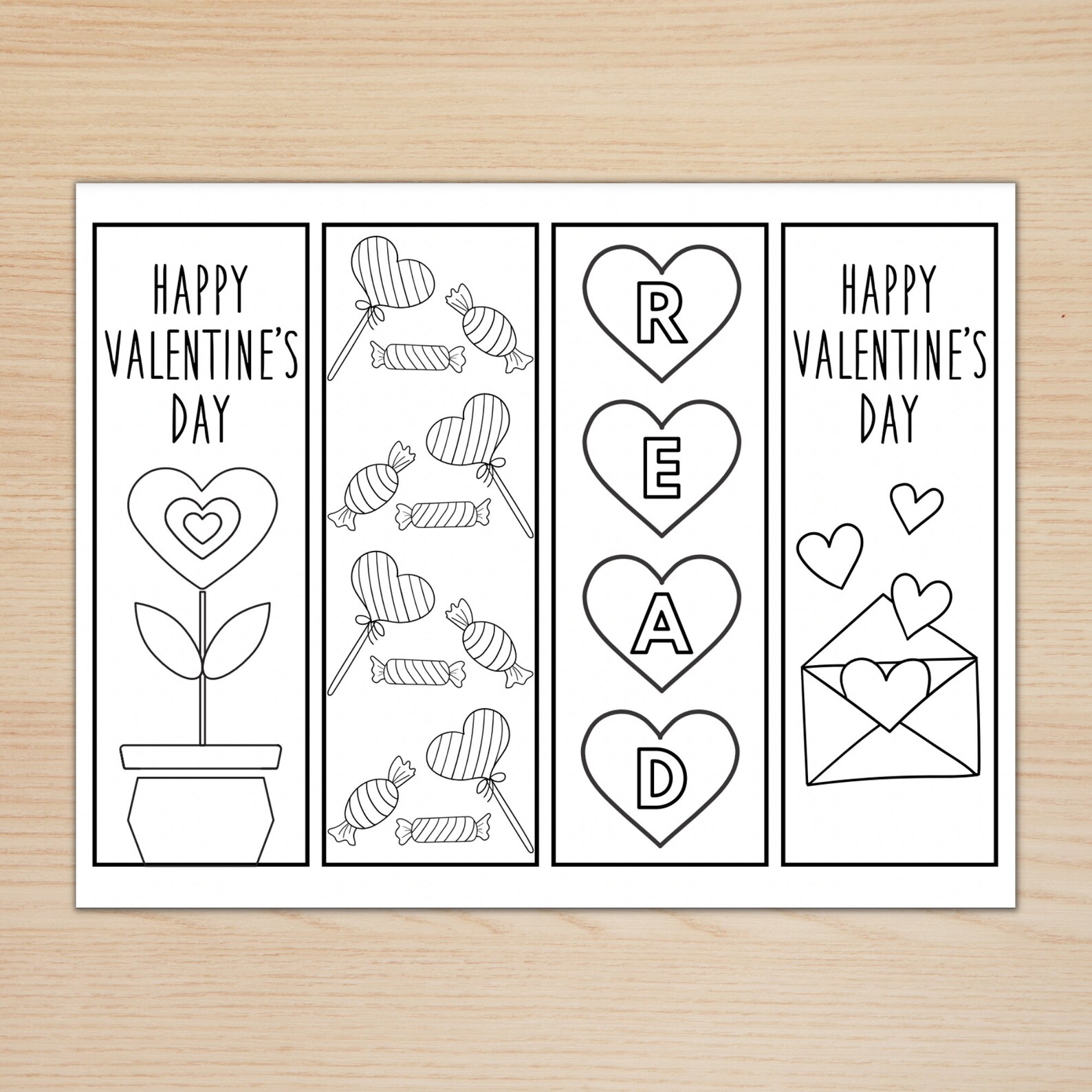 Valentine's Day Printable Bookmarks, Color Your Own Valentine Bookmark ...