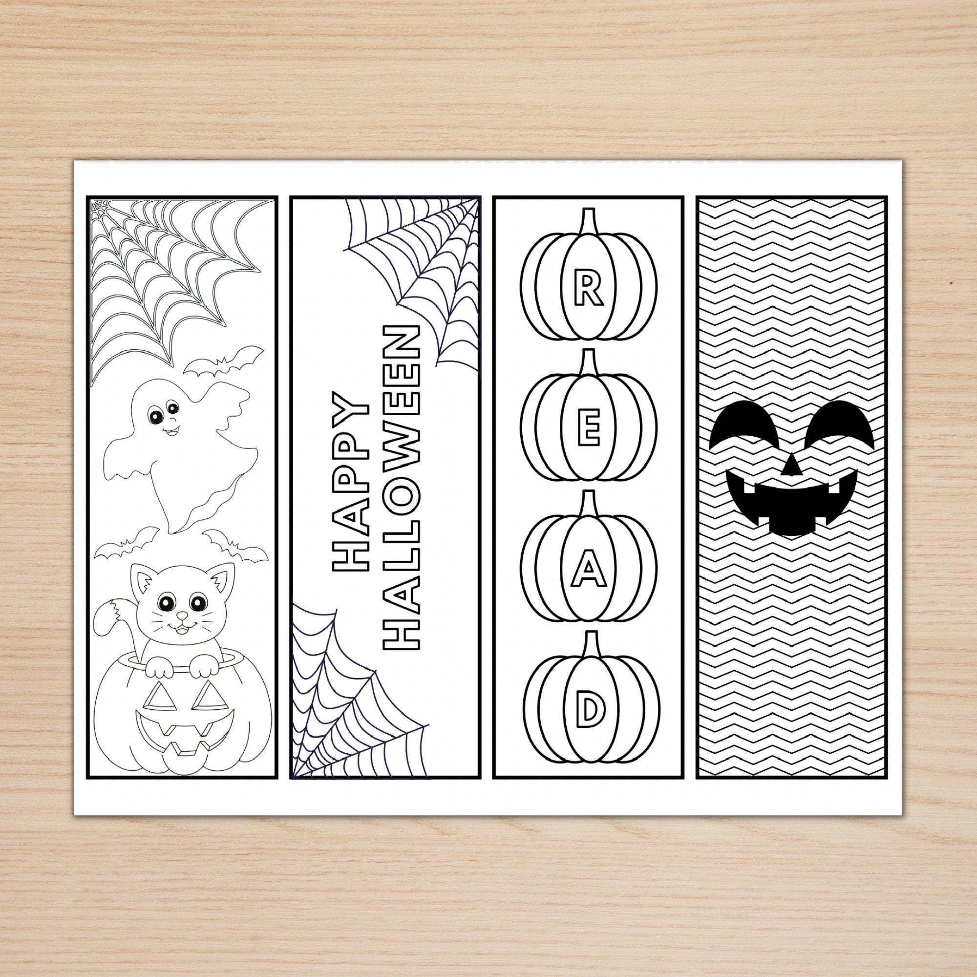 Halloween Bookmarks for Kids, Printable Halloween Themed Color Your Own ...