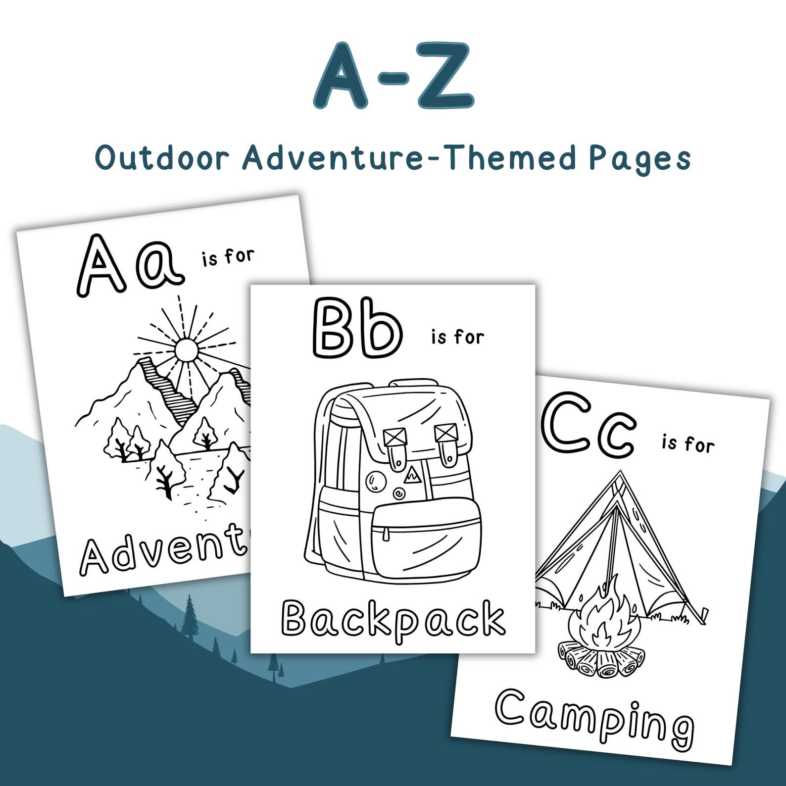 ABC Outdoor Alphabet Adventure Coloring Pages – Camping, Nature ...