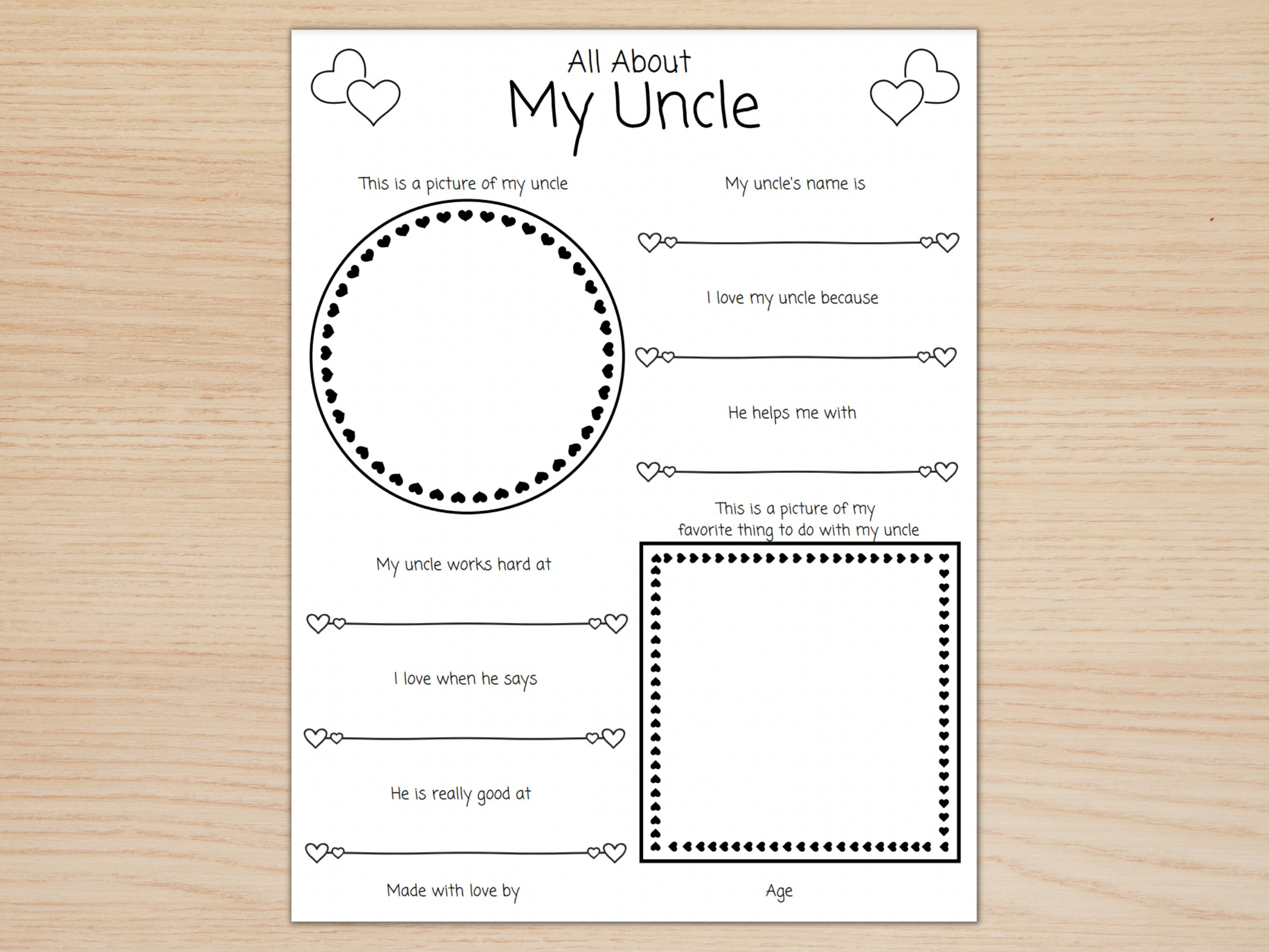 All About My Uncle Printable, Uncle Questionnaire, Father's Day Digital ...