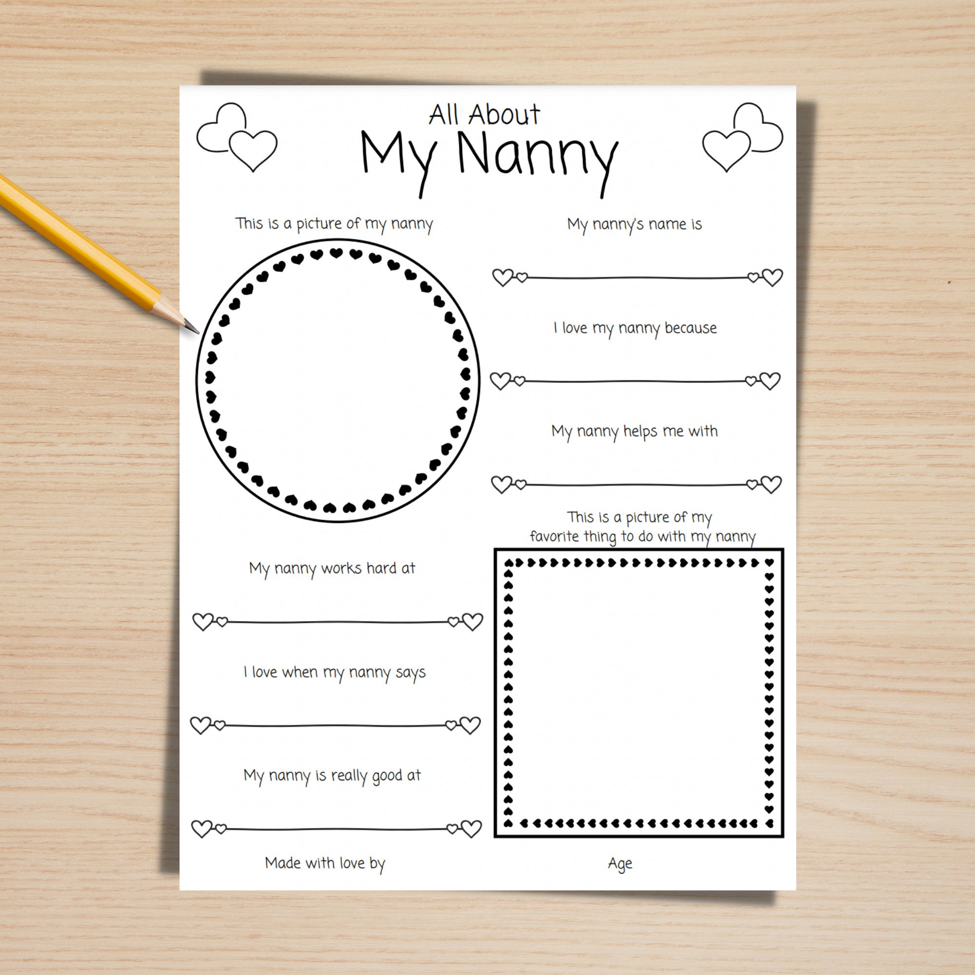 All About My Nanny Printable, Fill in the Blank Card for Nanny, Nanny ...