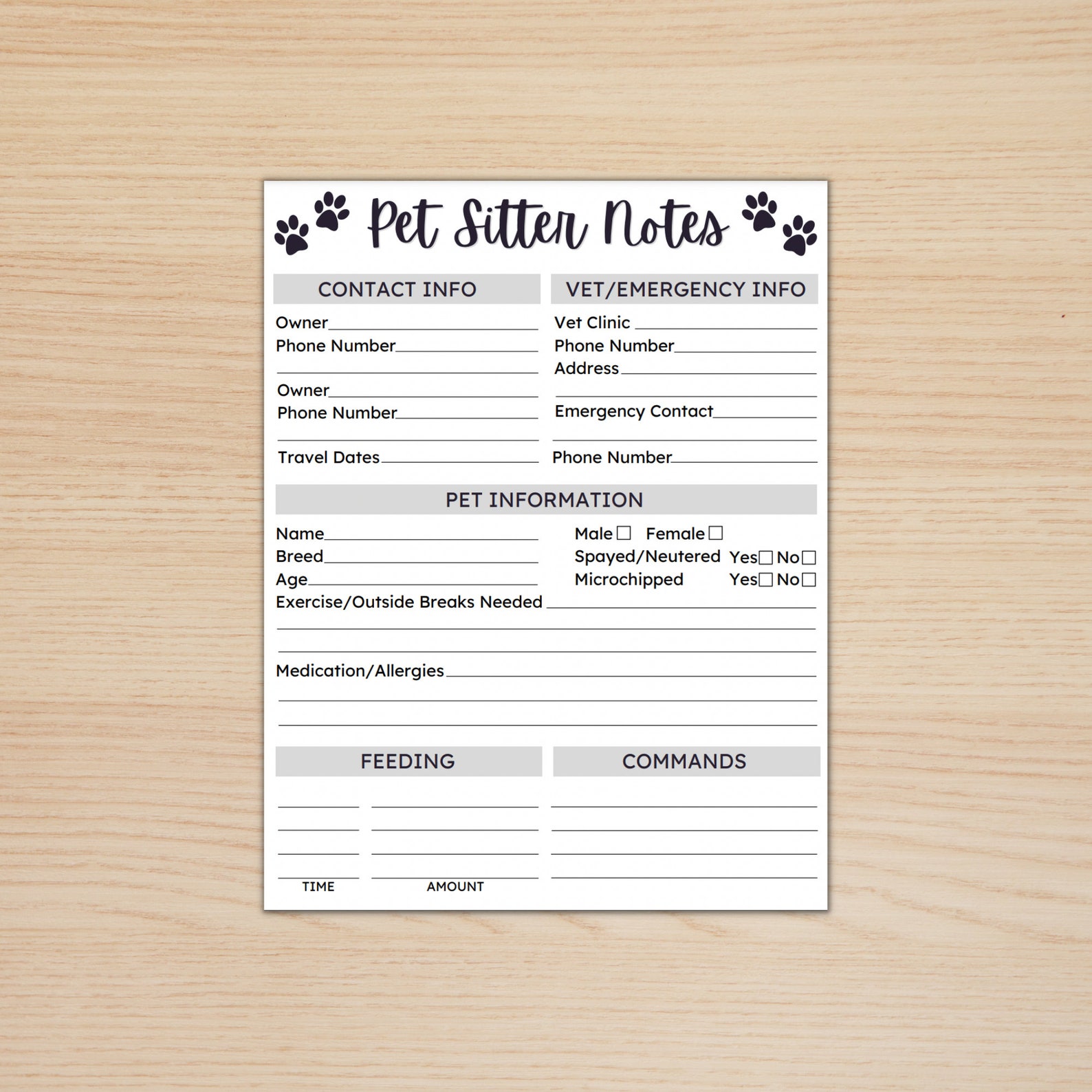 Printable Pet Sitter Instructions: Dog & Cat Care Guide (PDF Printable ...