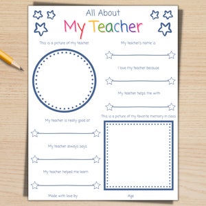All About My Teacher Printable: End of Year Gift (PDF Printable ...