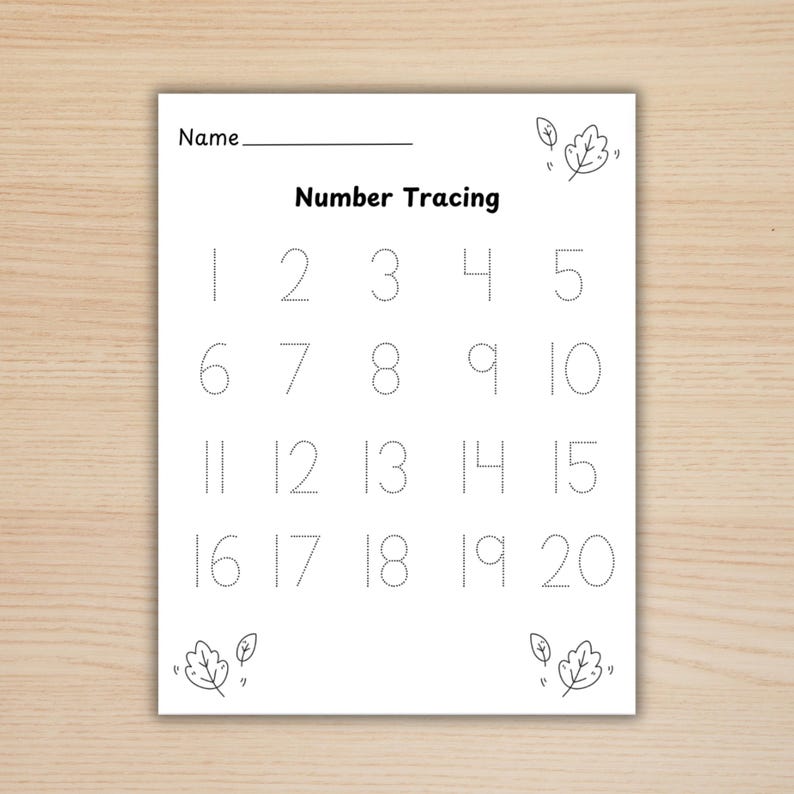 Fall-themed Number Tracing Worksheet (1-20) - Etsy