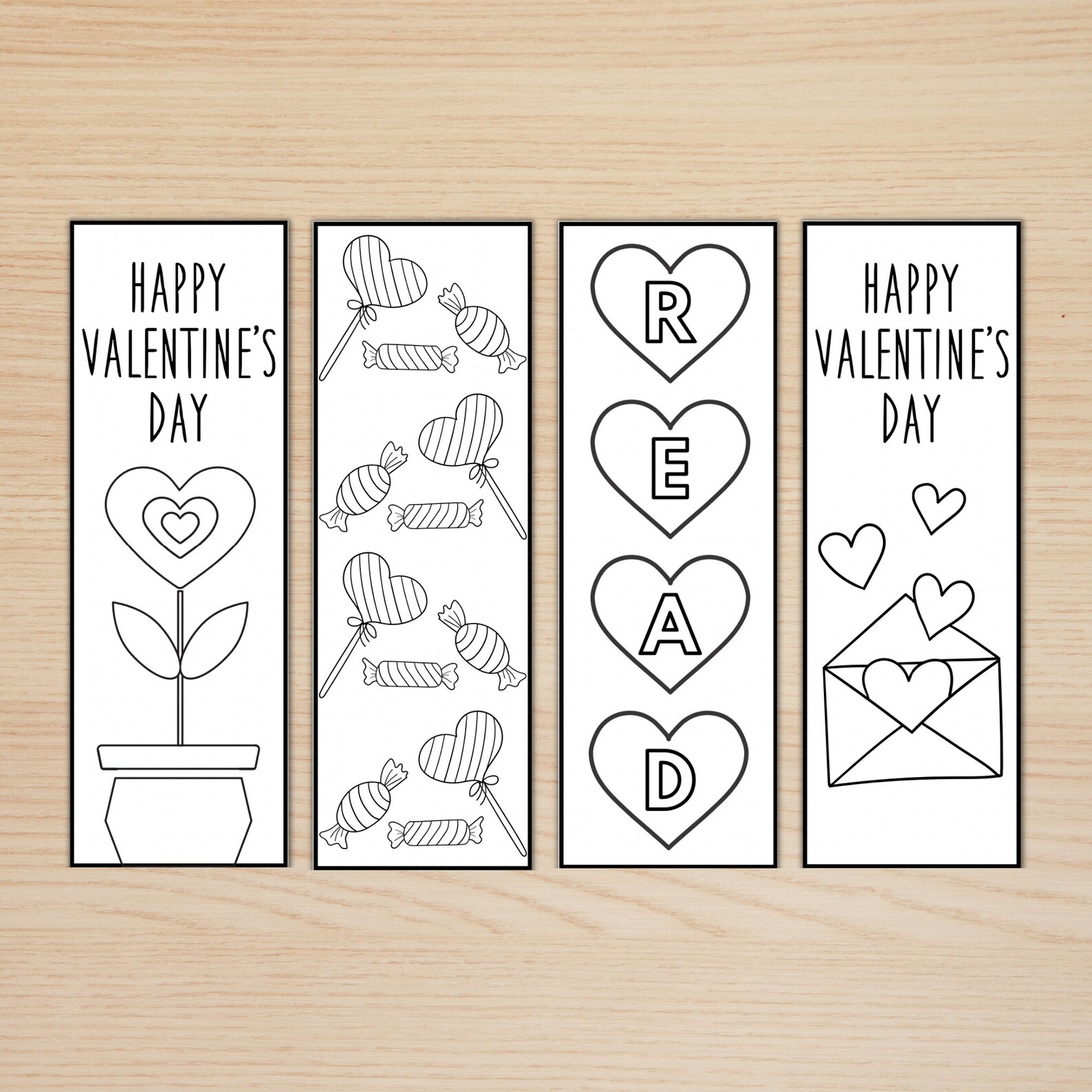 Valentine's Day Printable Bookmarks, Color Your Own Valentine Bookmark ...