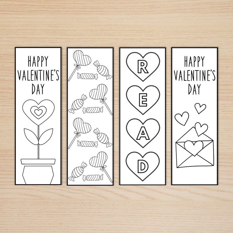 Valentine's Day Printable Bookmarks, Color Your Own Valentine Bookmark ...