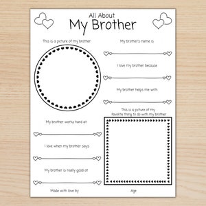 All About My Brother Printable, Fill in the Blank Card, Brother ...