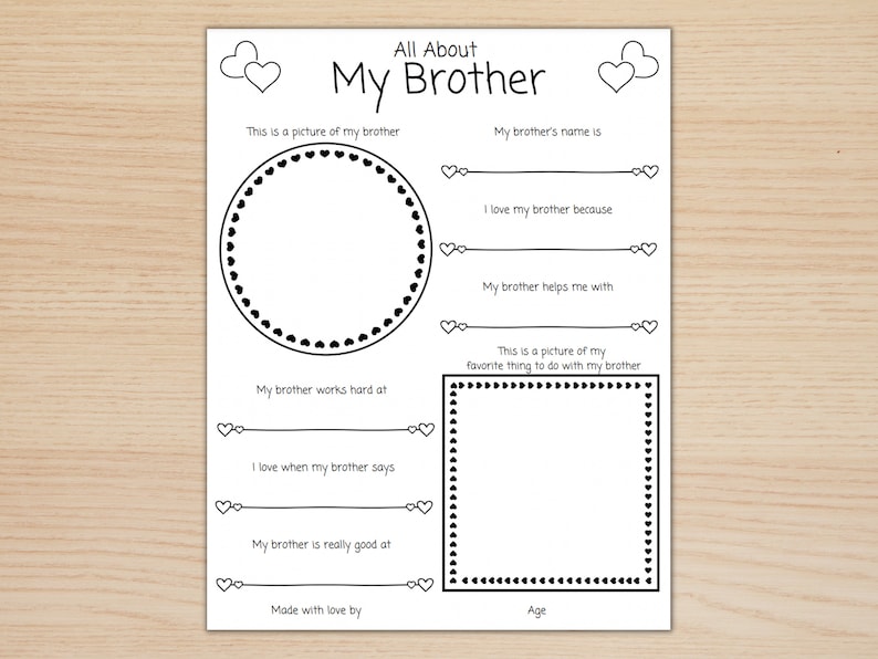 All About My Brother Printable, Fill in the Blank Card, Brother ...