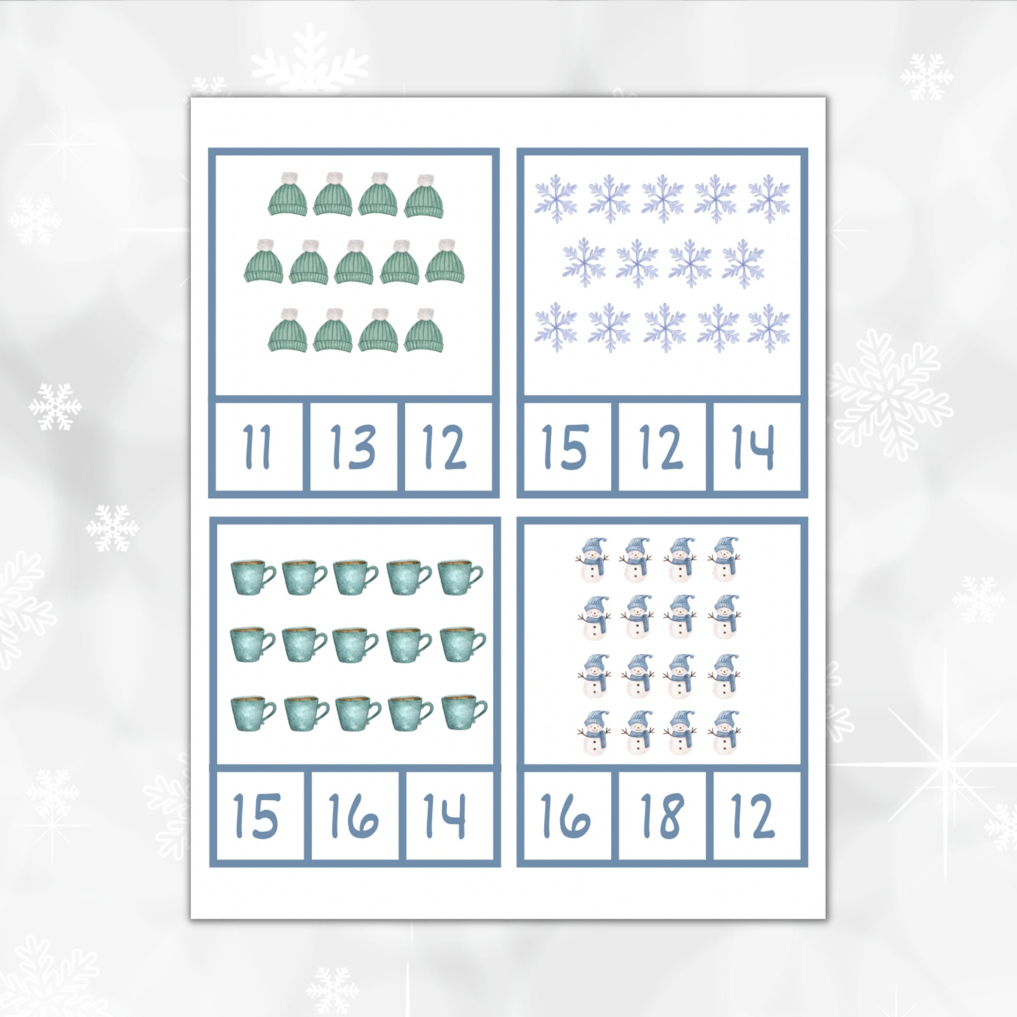 Winter Count and Clip Printable Cards, 1-20 Counting Activity, Winter ...