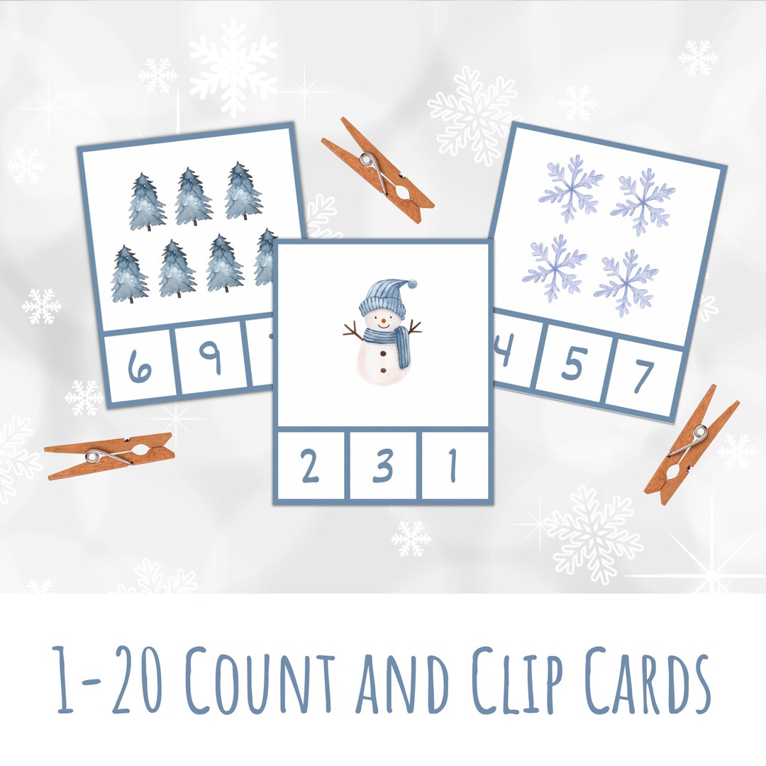 Winter Count and Clip Printable Cards, 1-20 Counting Activity, Winter ...