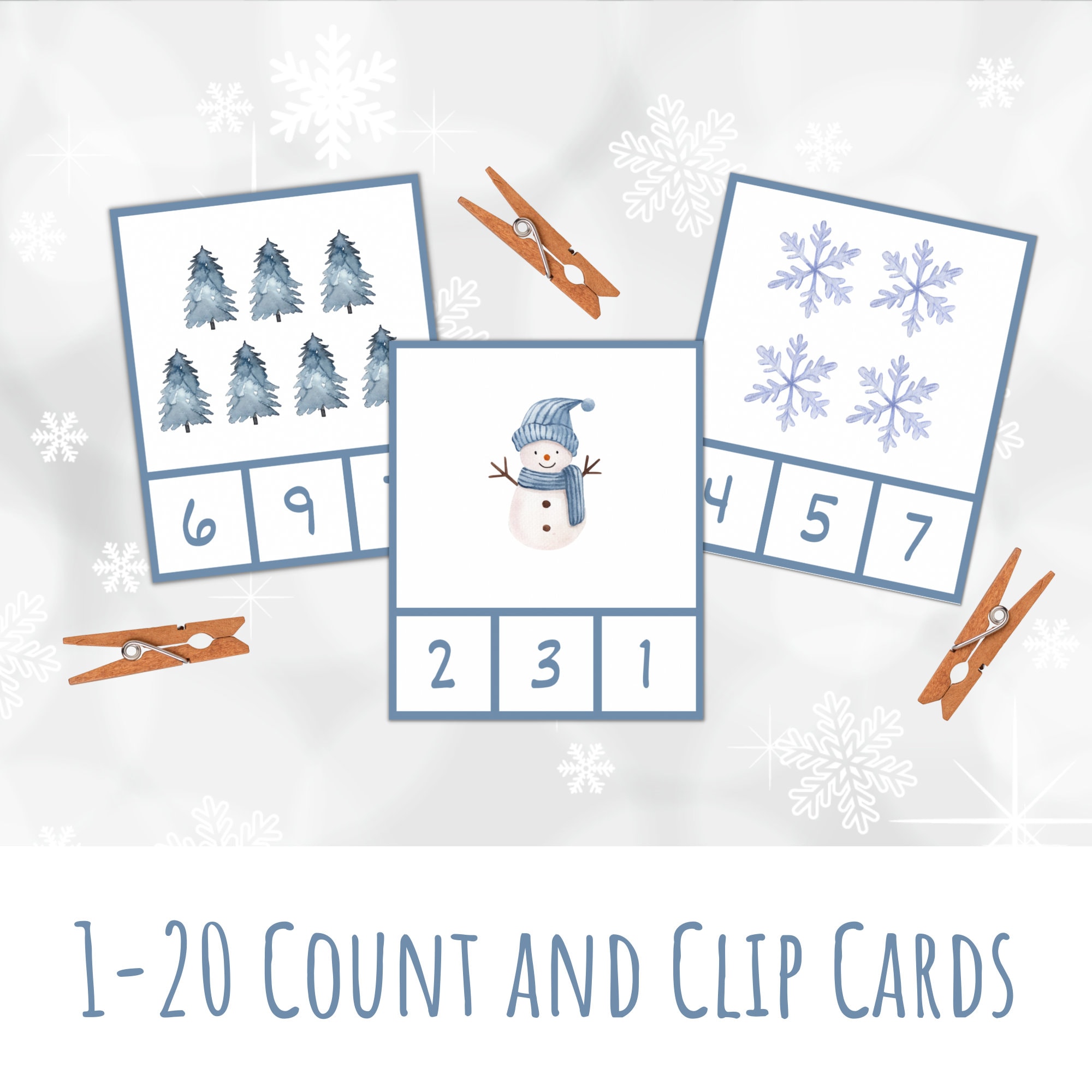 Winter Count and Clip Printable Cards, 1-20 Counting Activity, Winter ...