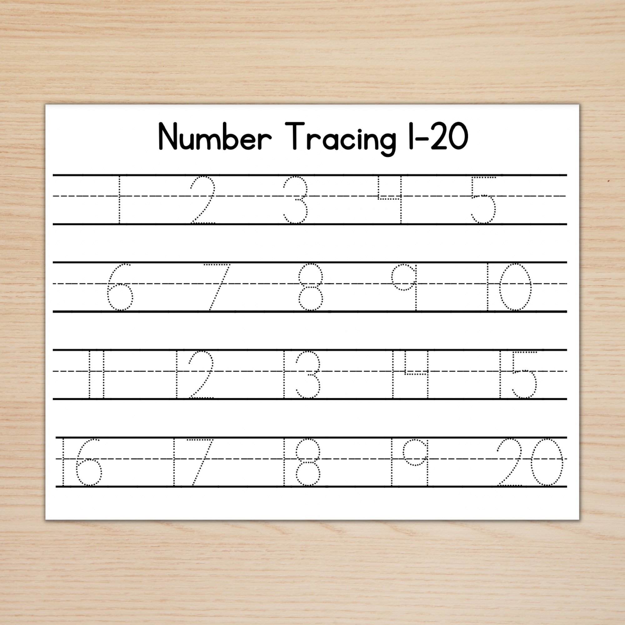 Number Tracing 1-20 Worksheet: Preschool & Kindergarten (PDF Download ...