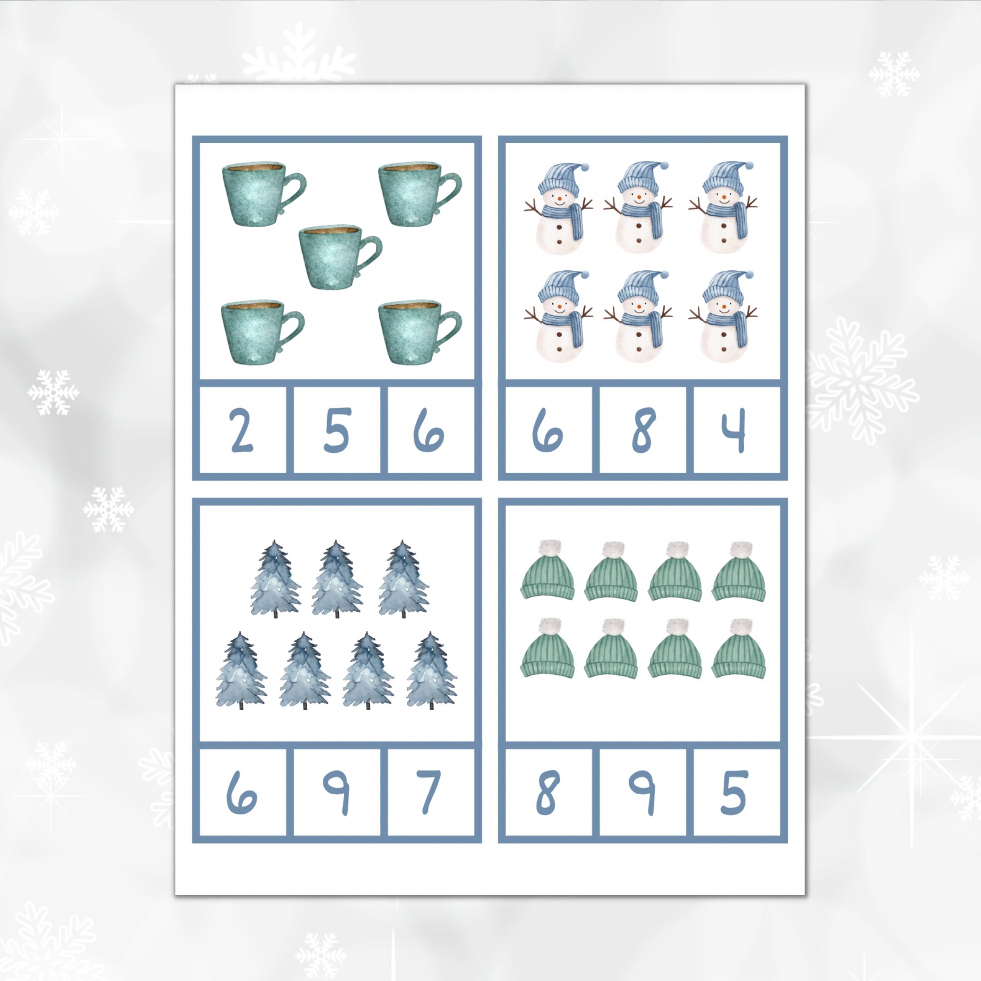 Winter Count and Clip Printable Cards, 1-20 Counting Activity, Winter ...
