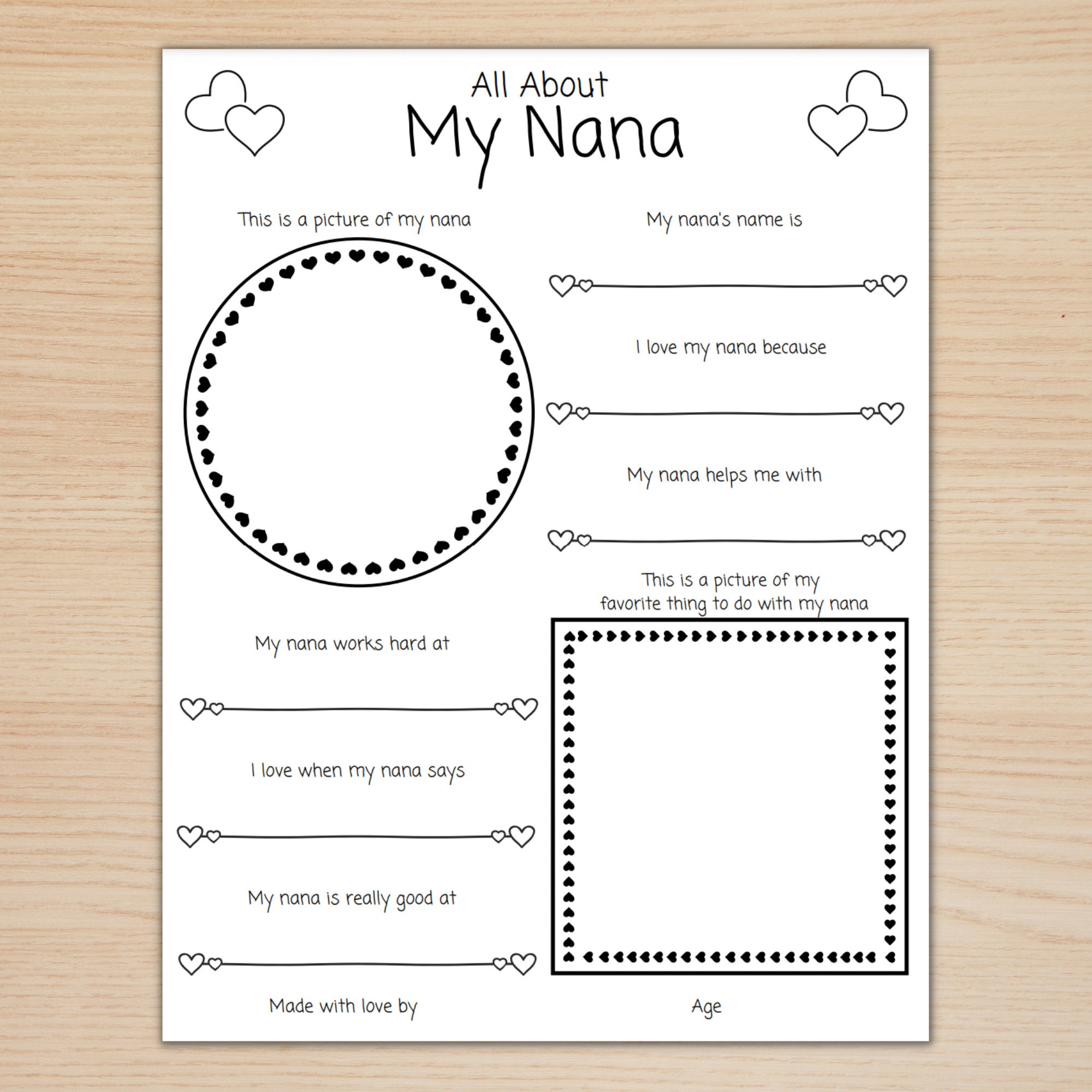 All About My Nana Printable, Nana Interview, Fill in the Blank Card for ...