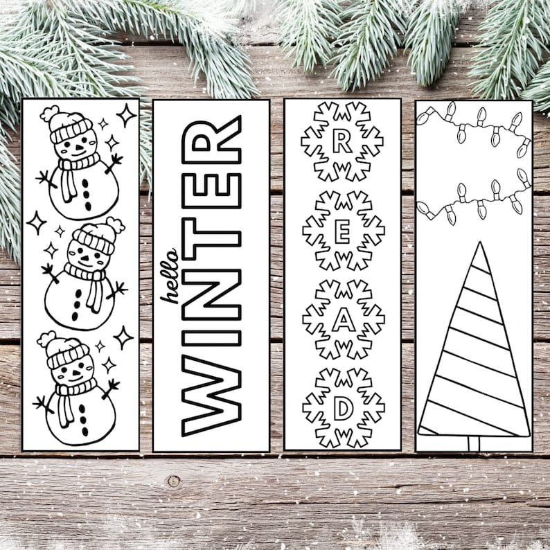 Winter Bookmarks, Printable Color Your Own Bookmark, Christmas Coloring ...