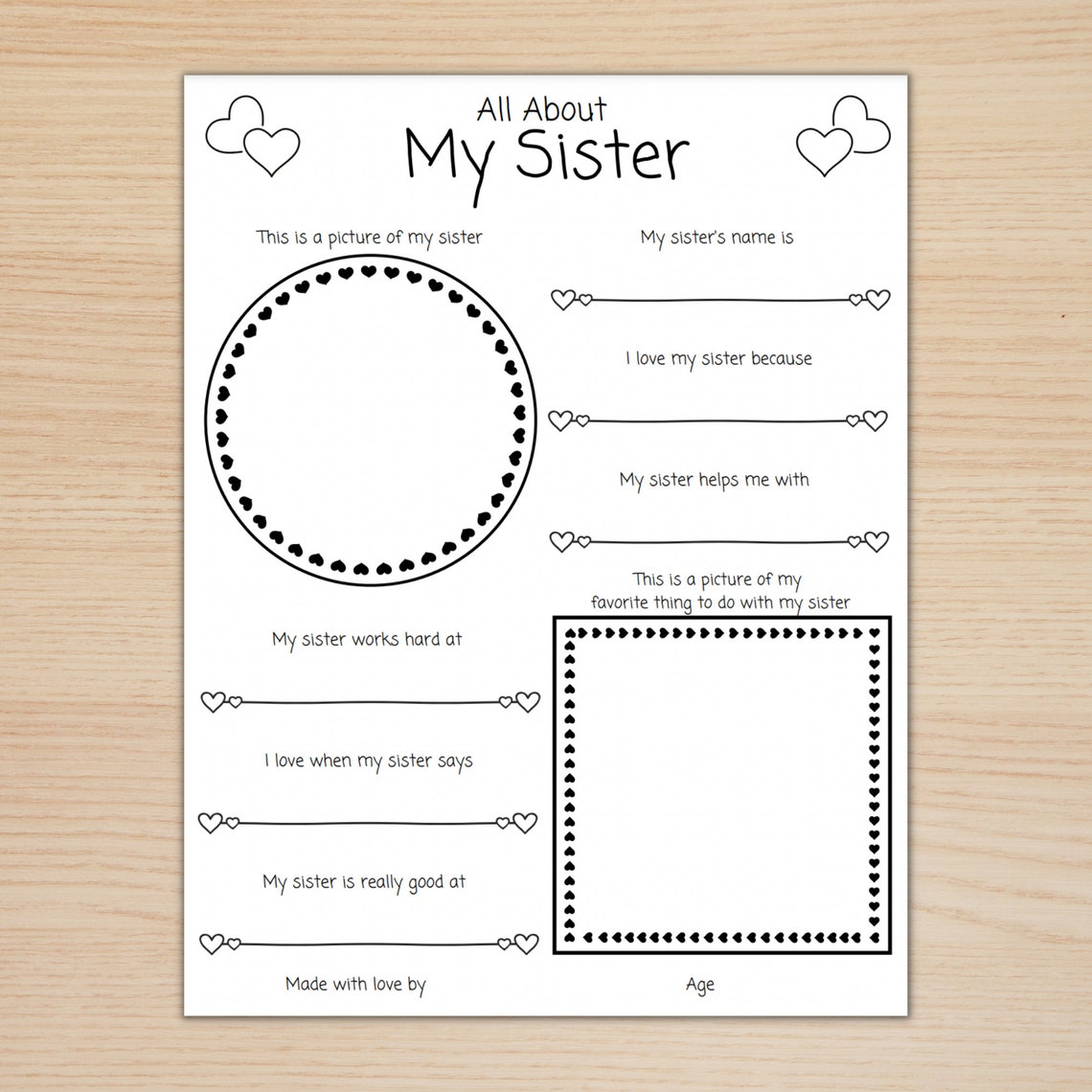 All About My Sister Printable (PDF Printable Download) - Etsy