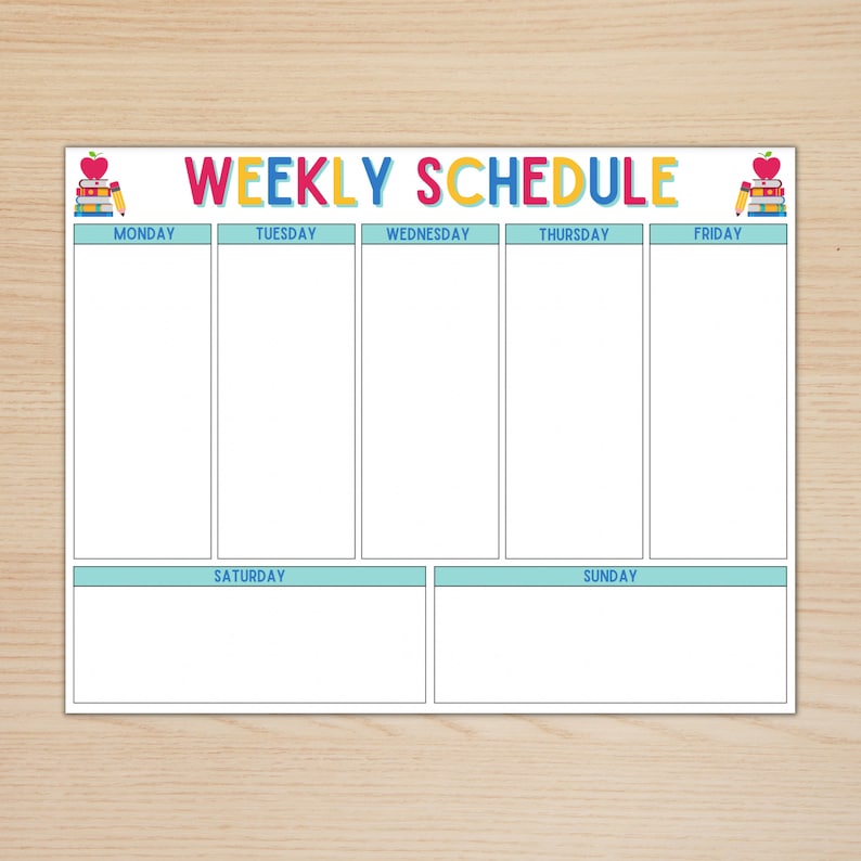 Printable Weekly Schedule, Activity Planner Week at a Glance for Kids ...