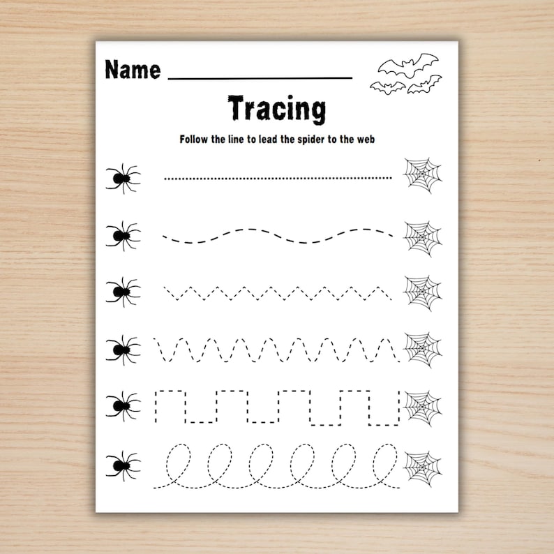 Halloween Tracing Worksheets: Spider & Bat Theme (PDF Printable ...