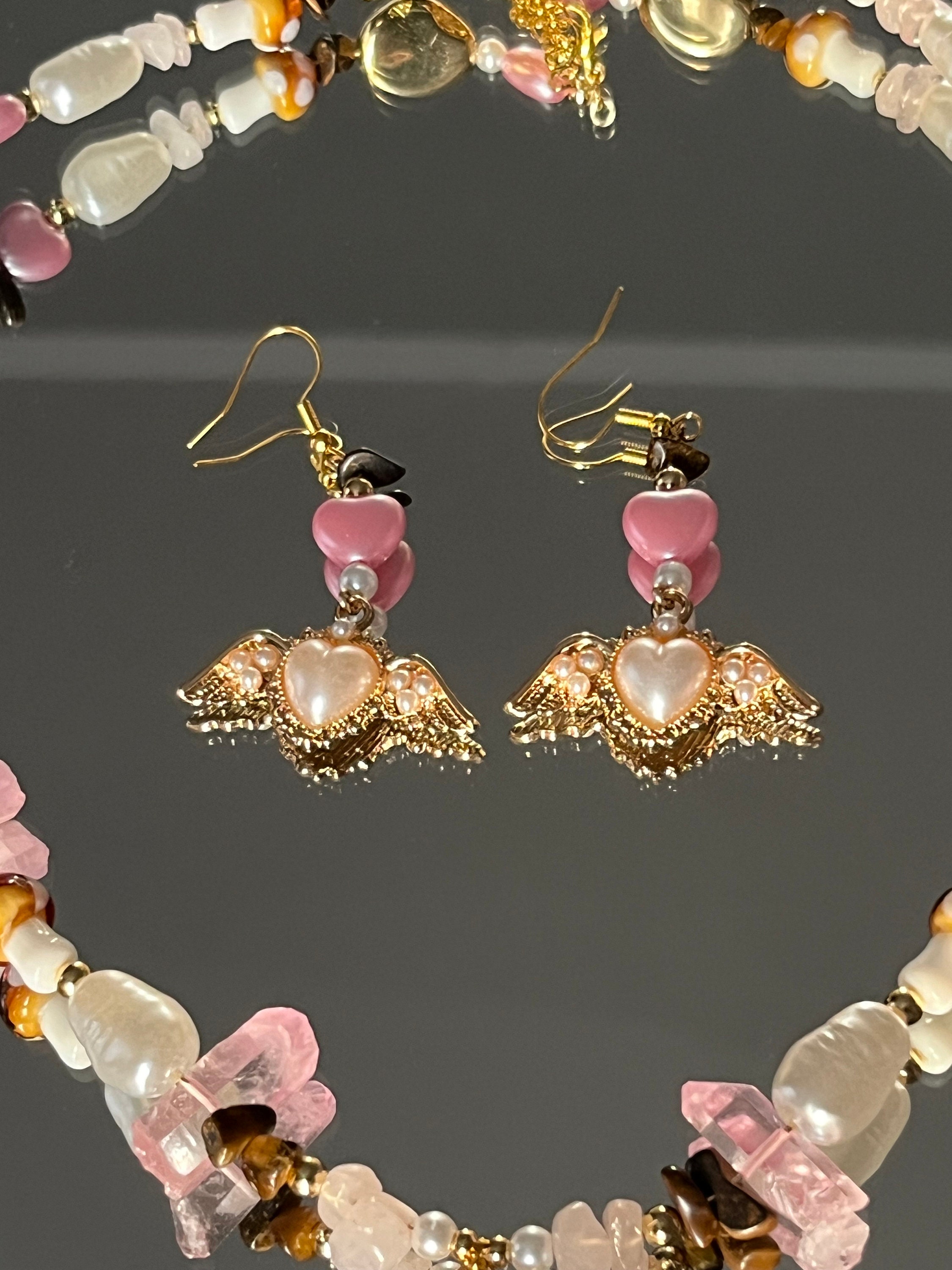 Fairycore Beaded Jewelry Set, Necklace, Earrings, and Glasses Chain ...