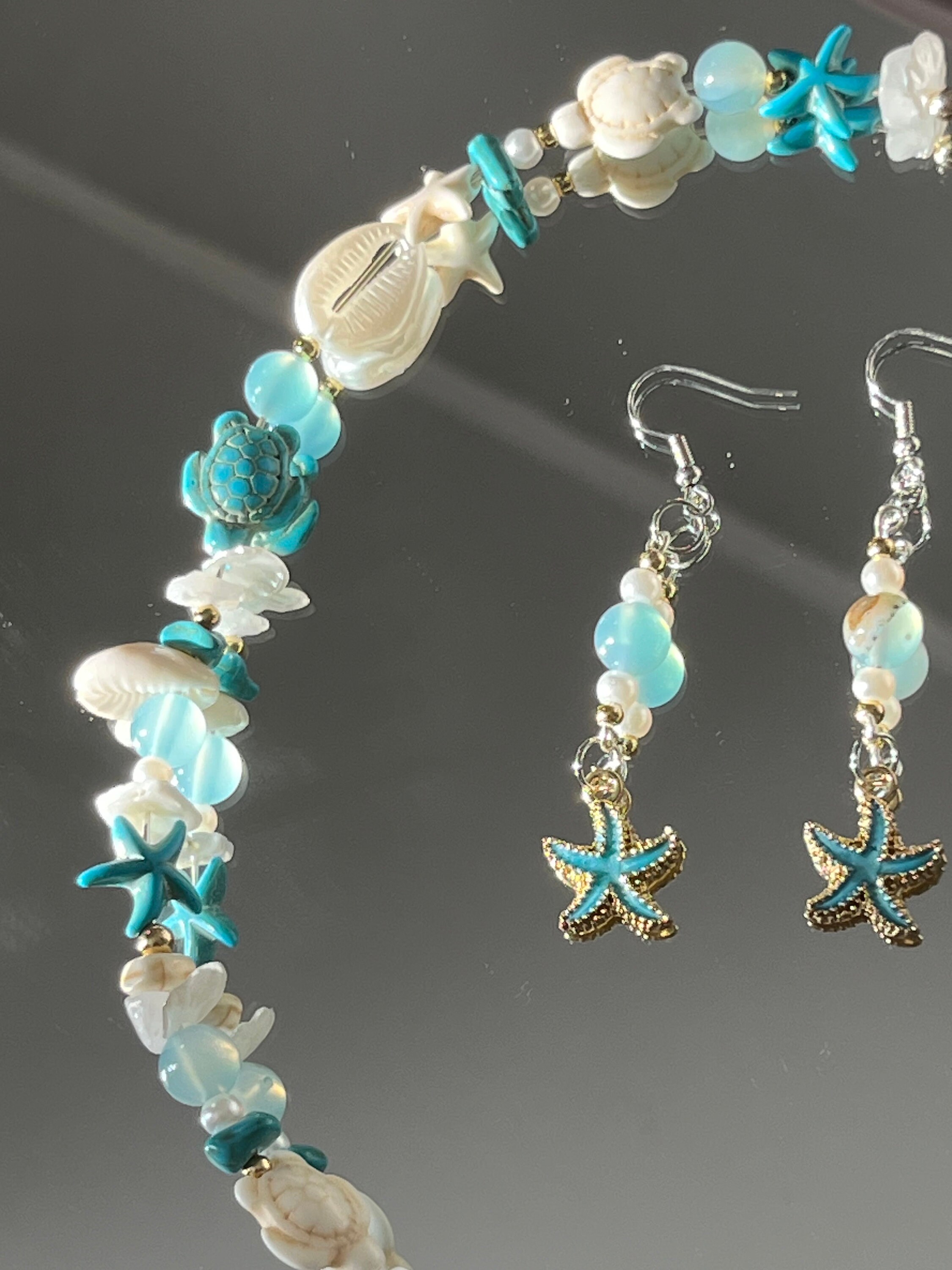 Seacore, Beach Theme Beaded Jewelry Set, Necklace, Earrings, and ...