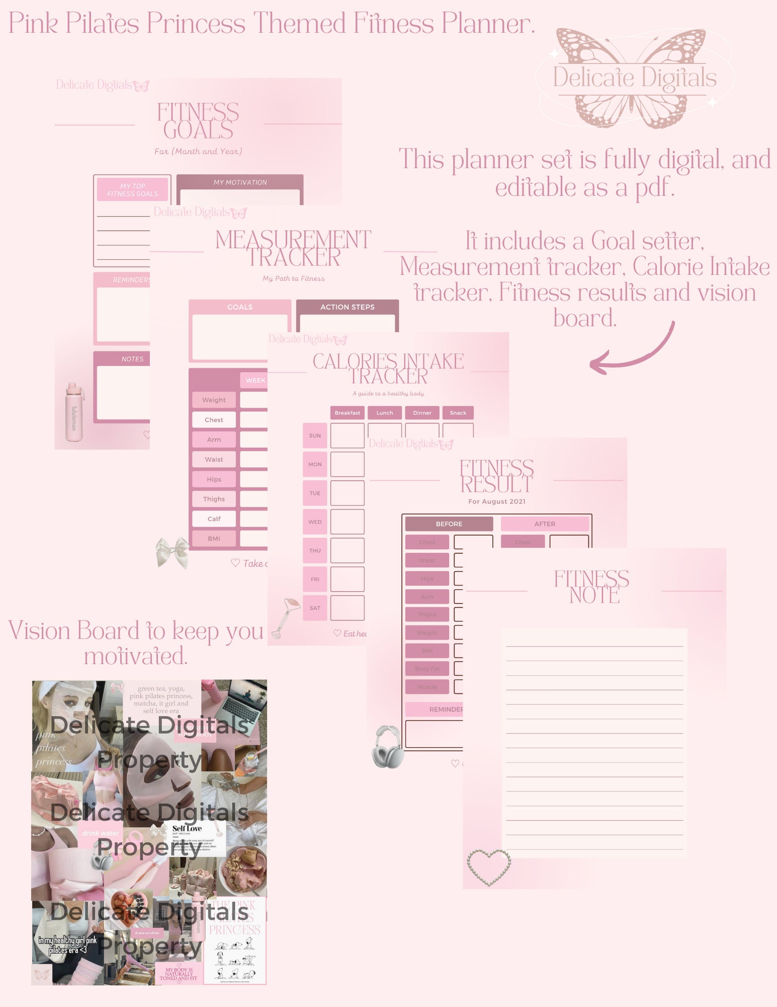 Pink Pilates Princess Fitness Planner | Aesthetic Fitness Planner ...