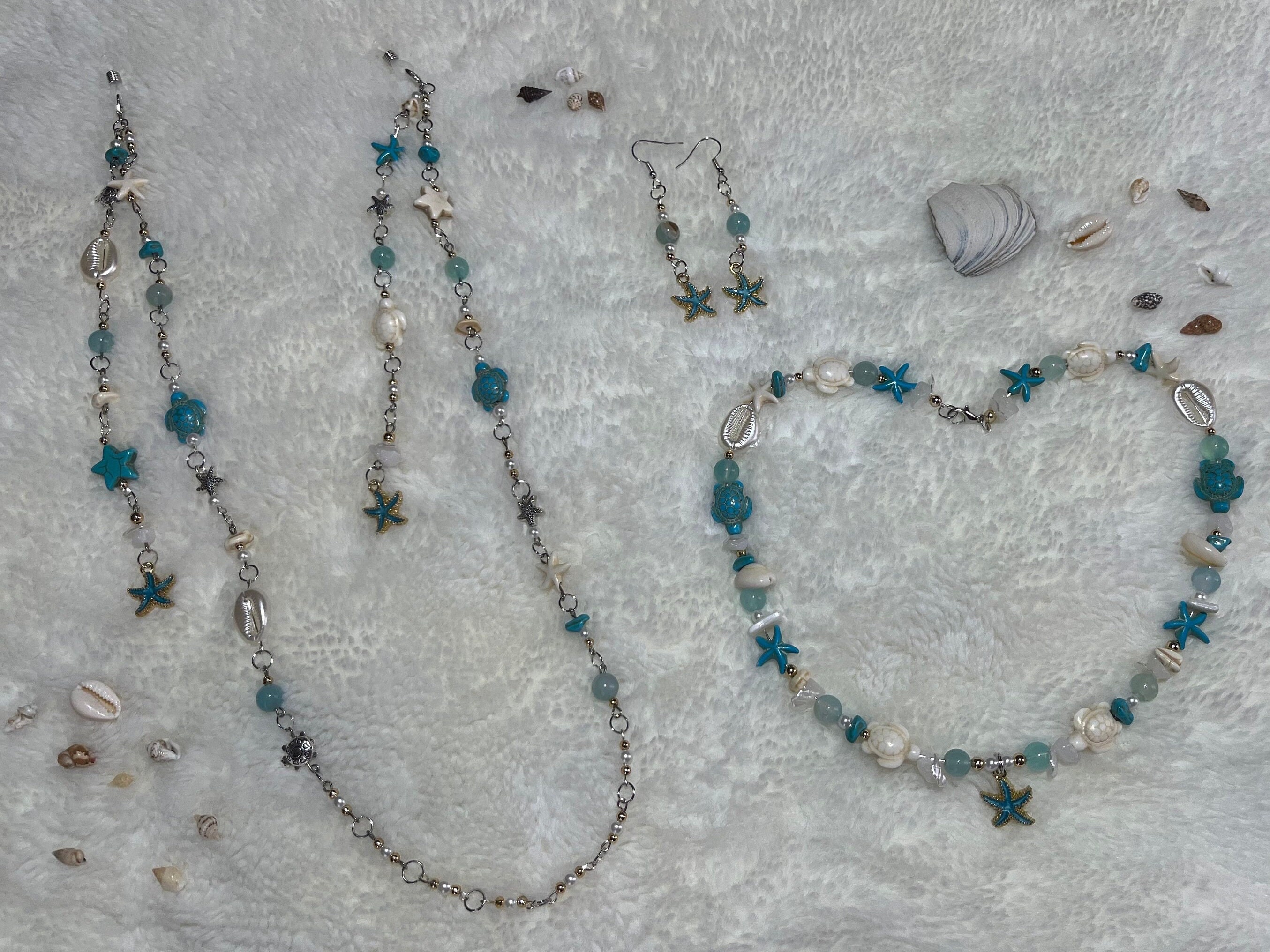 Seacore, Beach Theme Beaded Jewelry Set, Necklace, Earrings, and ...