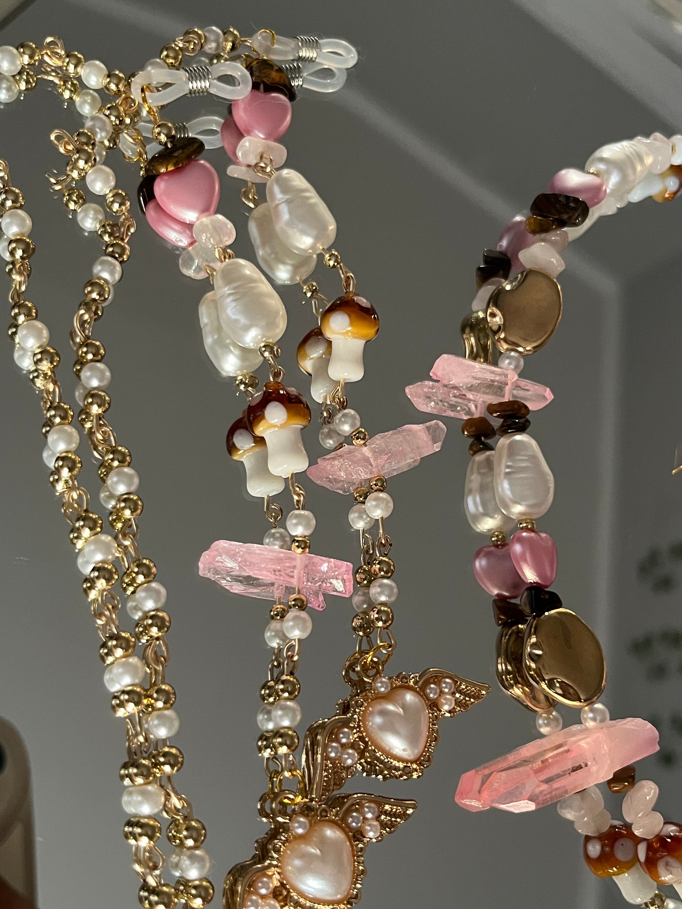 Fairycore Beaded Jewelry Set, Necklace, Earrings, and Glasses Chain ...