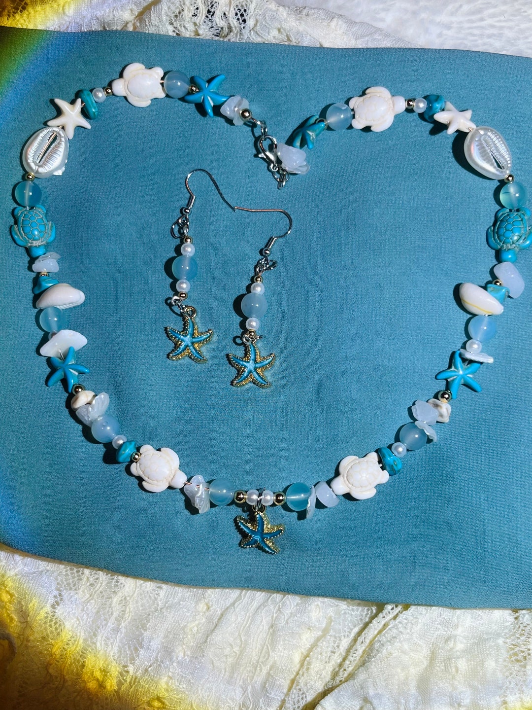 Seacore, Beach Theme Beaded Jewelry Set, Necklace, Earrings, and ...