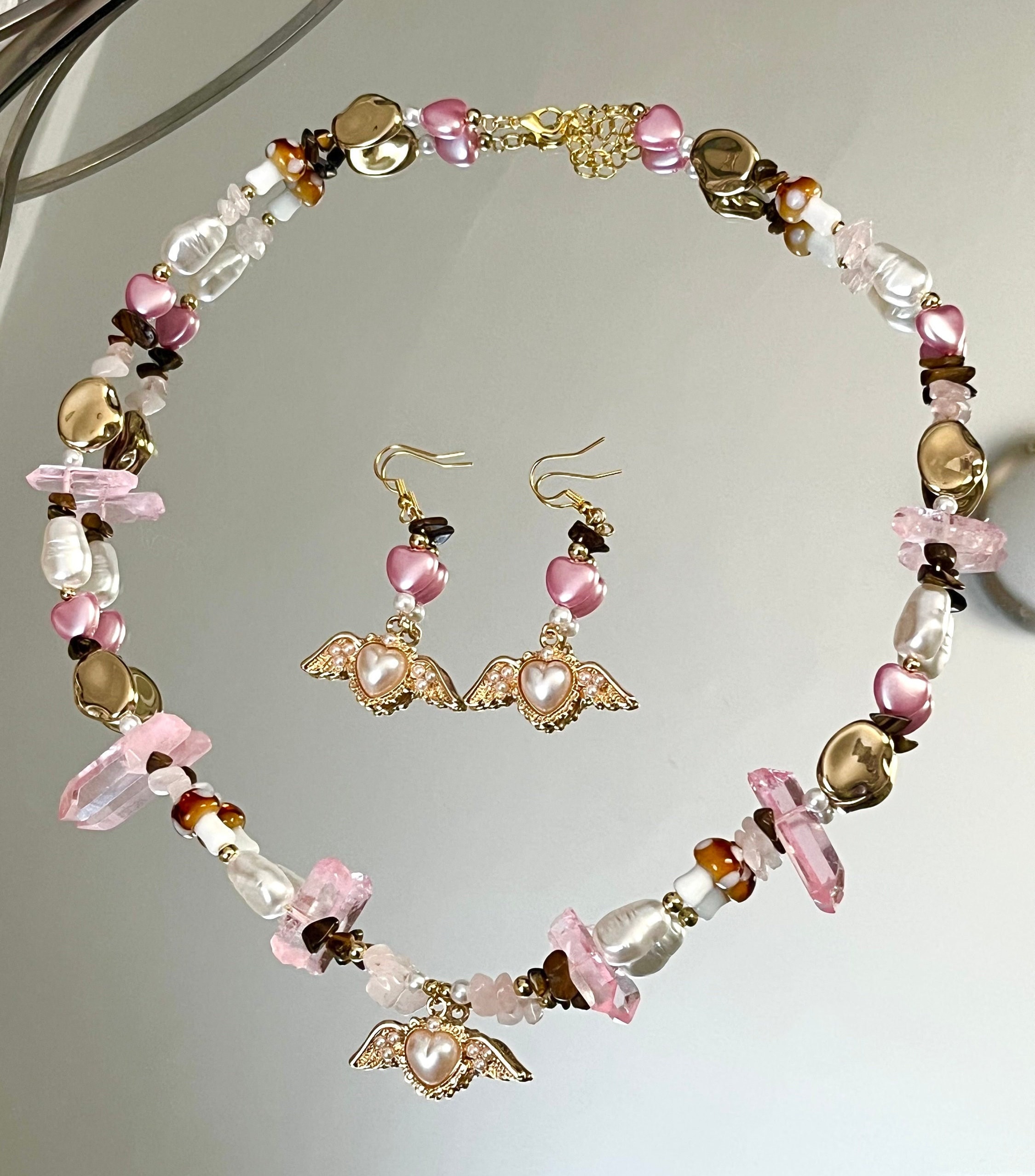 Fairycore Beaded Jewelry Set, Necklace, Earrings, and Glasses Chain ...