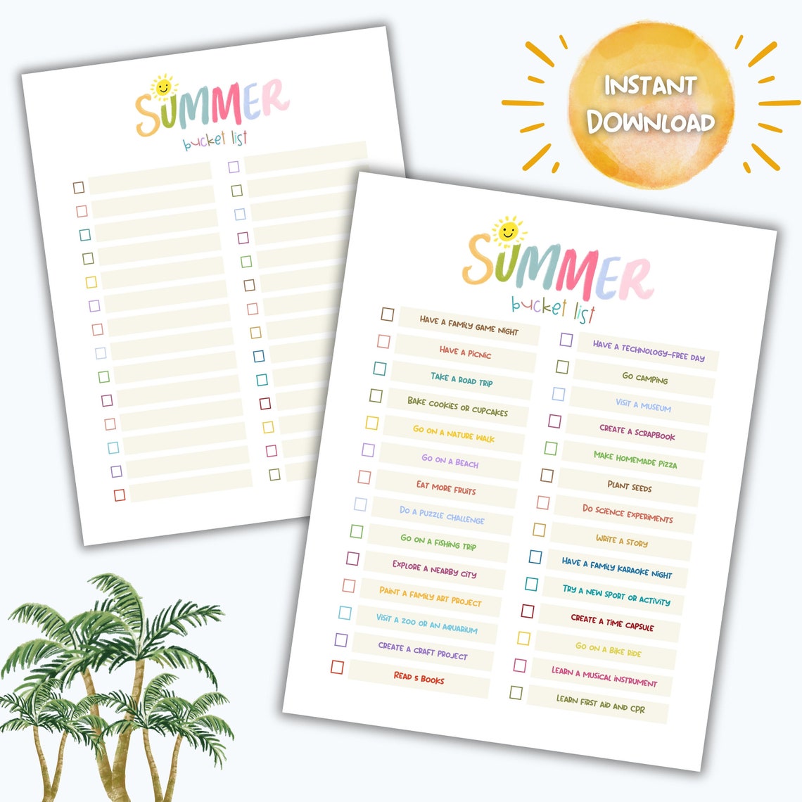 Summer Bucket List Printable Blank Family Summer Bucket List Printable ...