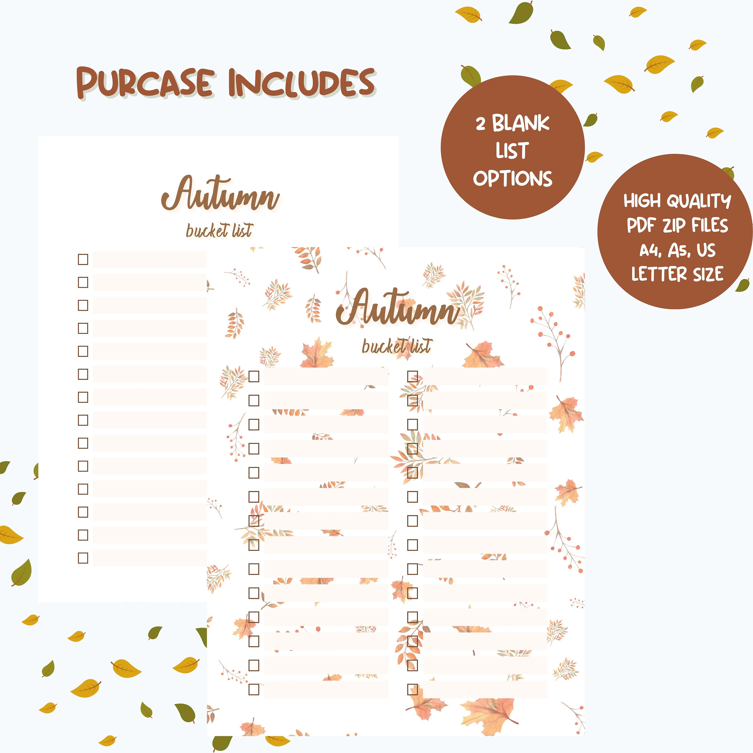 Autumn Bucket List Printable Blank Family Autumn Bucket List Printable ...