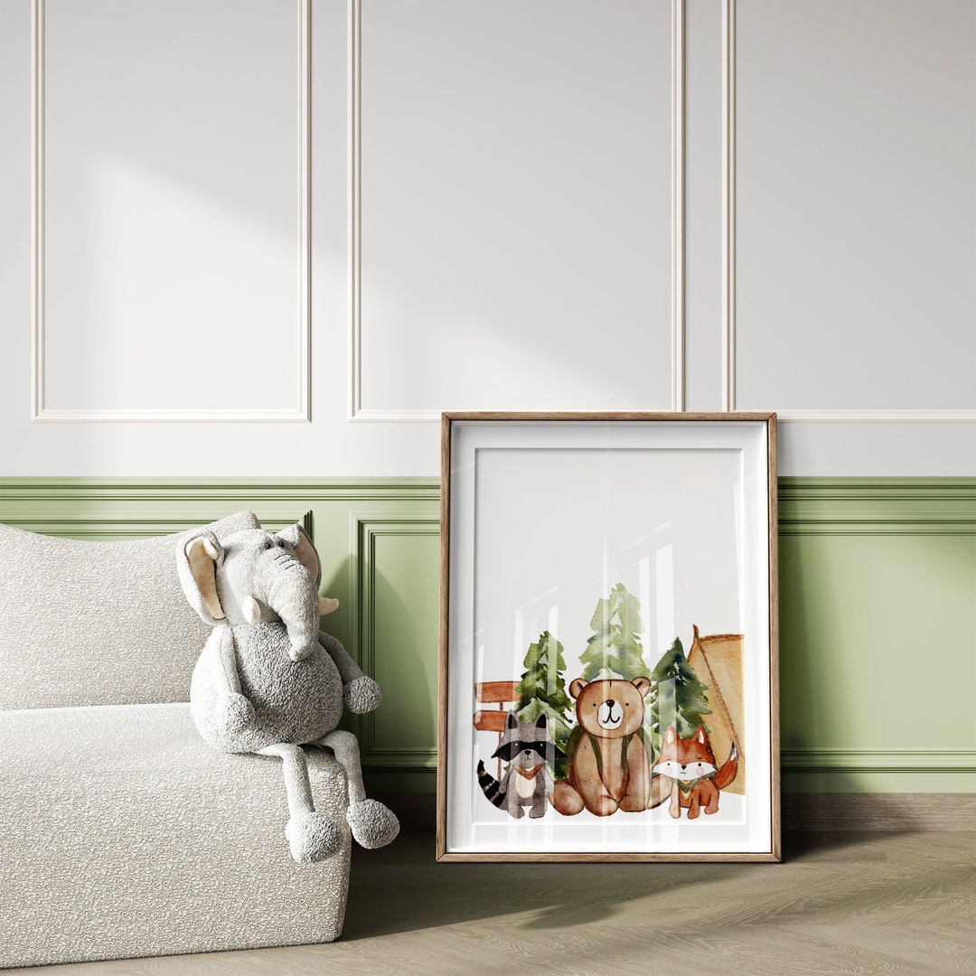 Camping Woodland Animals Nursery Print Watercolor Woodland Animals ...