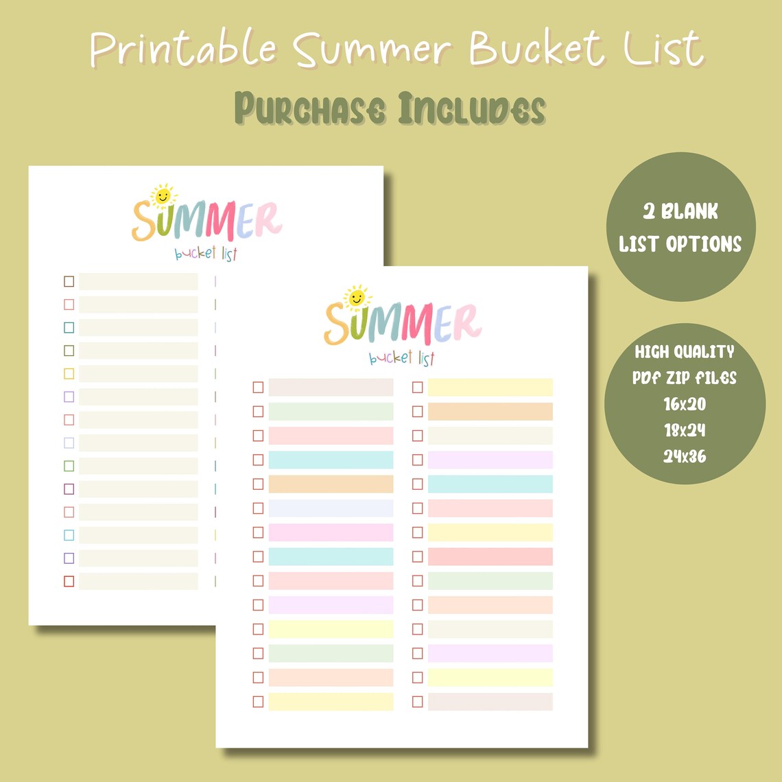 Summer Bucket List Printable Blank Family Summer Bucket List - Etsy