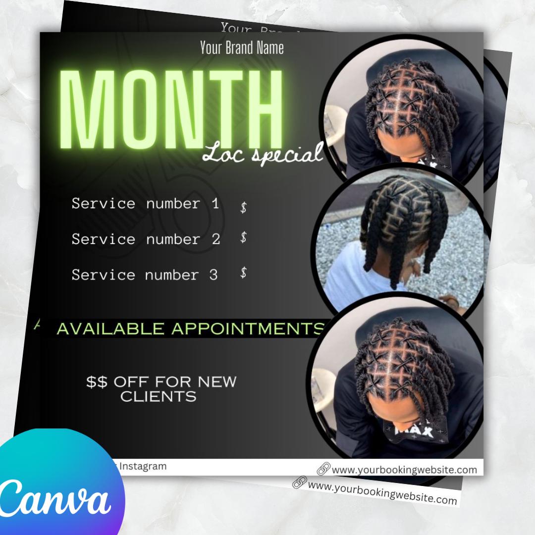 Locs and Styles Flyer, Locs Special Flyer, Barbershop, Loc Retwist ...