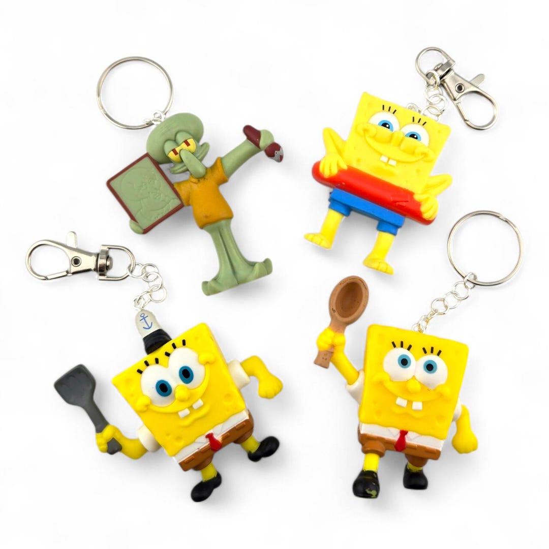 Upcycled Cartoon Toy Keychain – Spongebob Characters – Nostalgia Gift ...