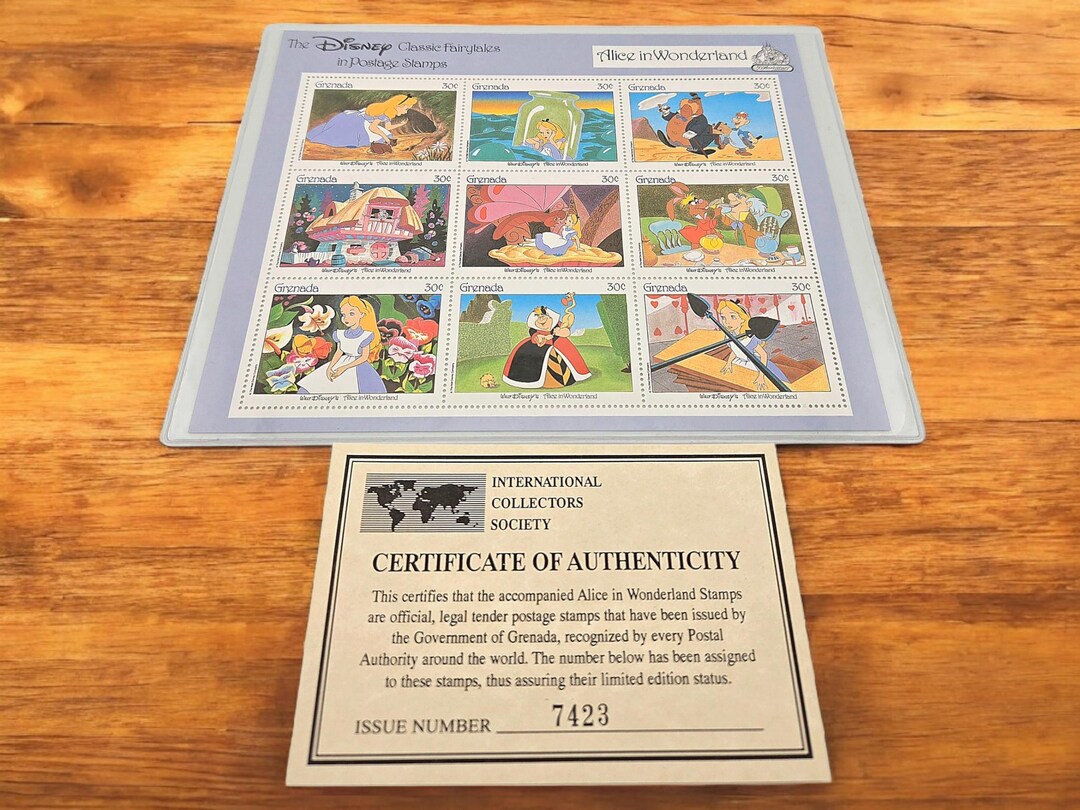 Alice in Wonderland Disney Stamp Sheet – Grenada 1990s COA – Classic ...