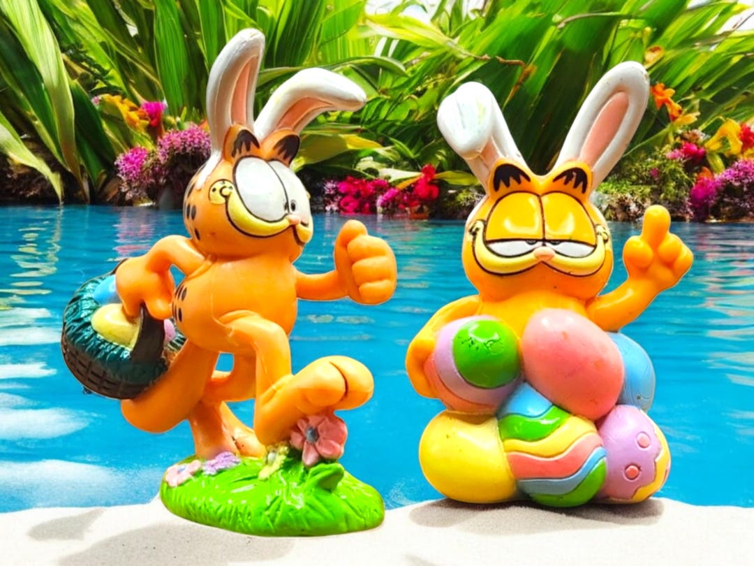Vintage Garfield Easter Figures – 1980s Paws PVC Toys – Bunny Ears or ...