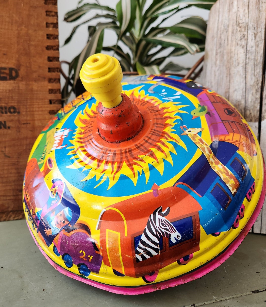 1960s Antique West Germany Metal Spinning Toy. Circus Train Pattern ...