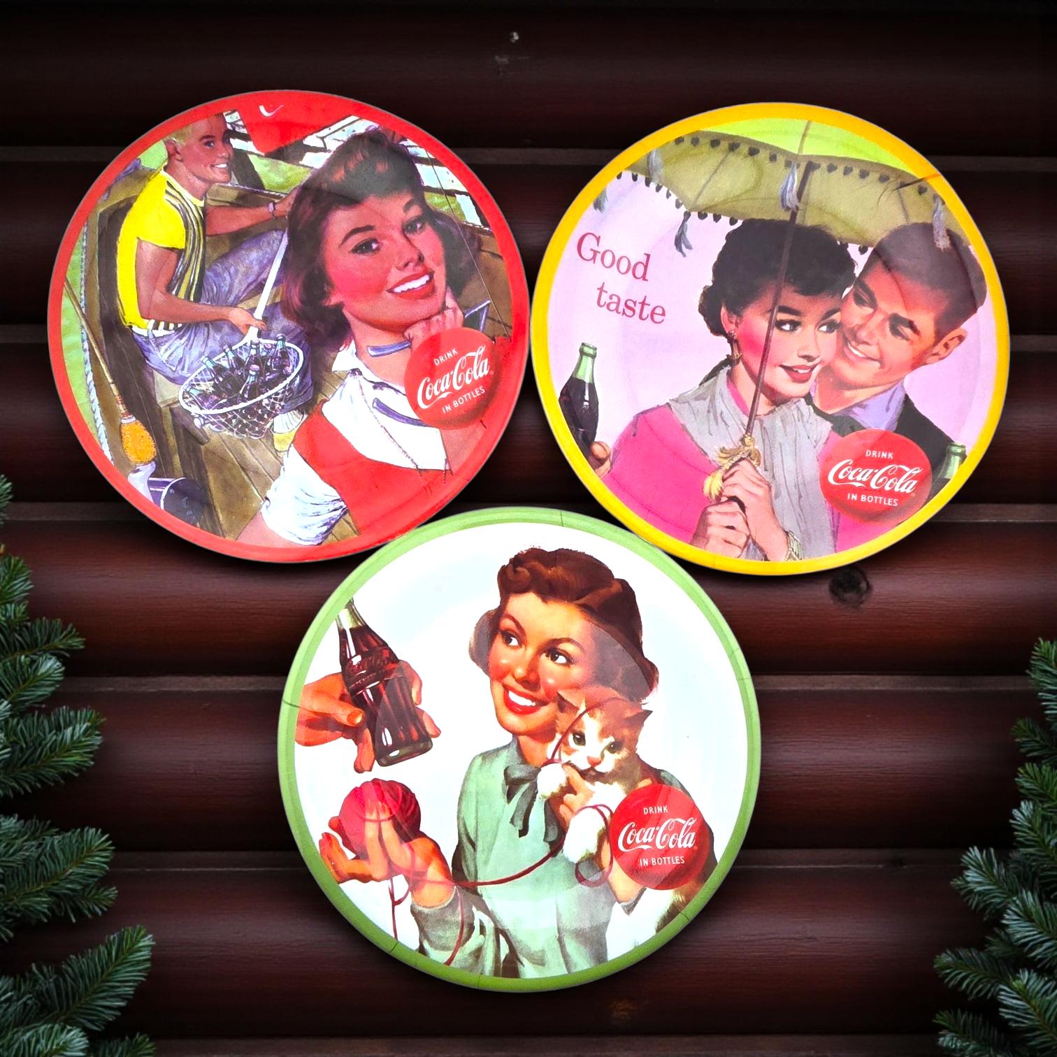 Coca-cola Vintage Gibson Melamine Plates – Set of 3 Retro 1950s Style ...