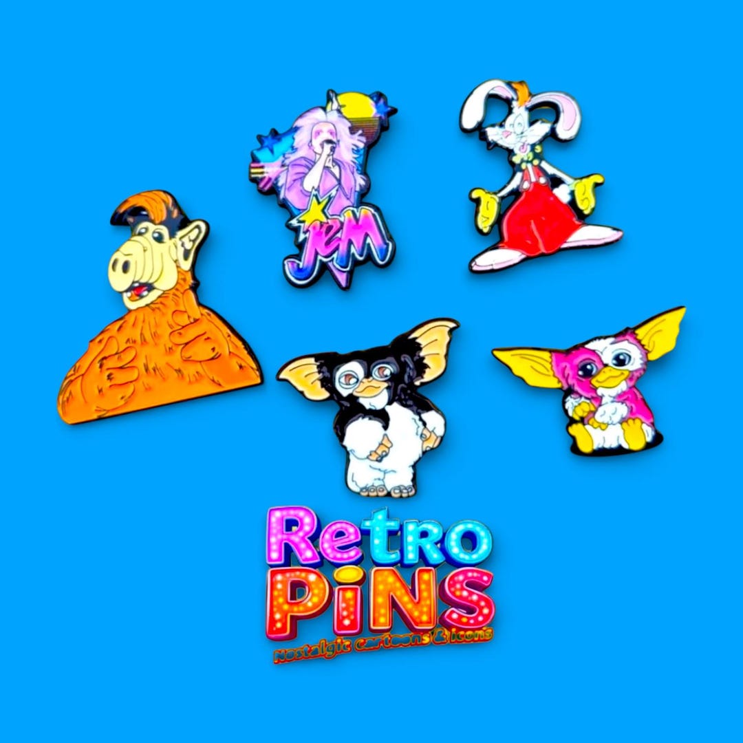 Enamel Pins Retro Cartoon Inspired 1980s 1990s ALF Roger Rabbit Jem ...