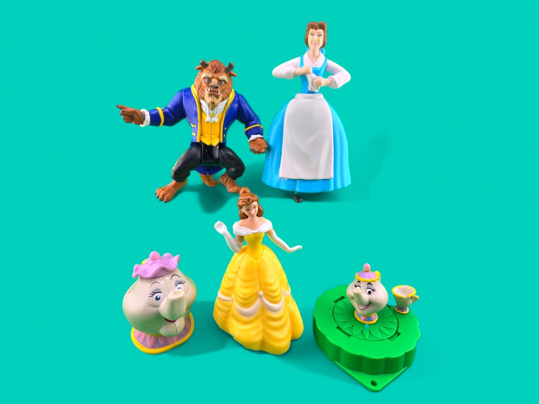 90s BEAUTY and the BEAST DISNEY Set of 5 Toys. Aurora, Mr Potts and the ...
