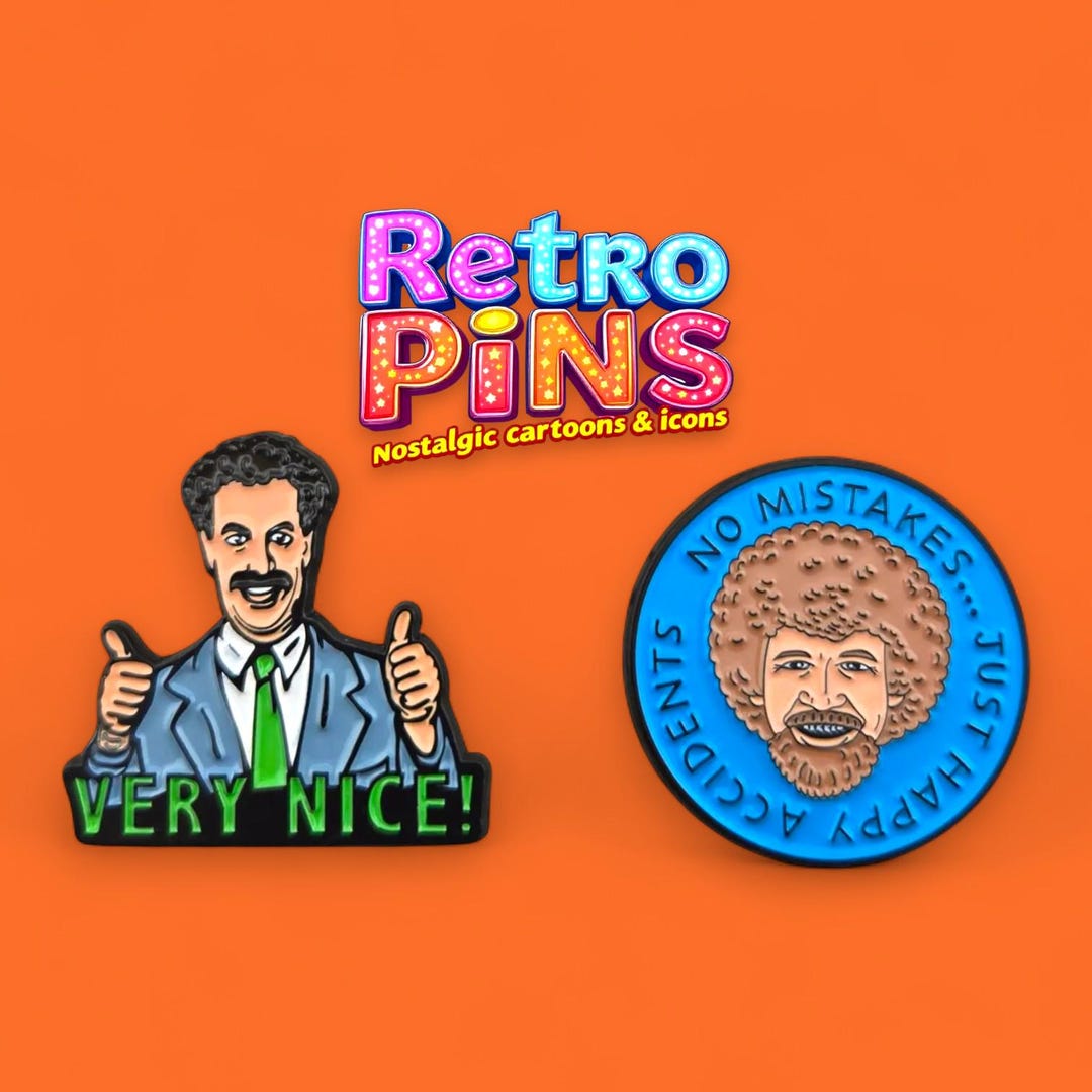 Pop Culture Enamel Pins – Inspired Comedy Borat & Ross Art Icons ...