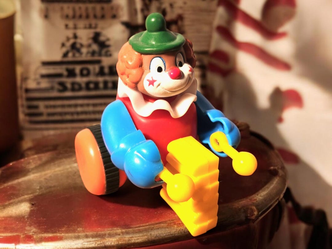 Vintage Pull-along Clown Toy by Blue Box – 70s Rolling Clown Band ...